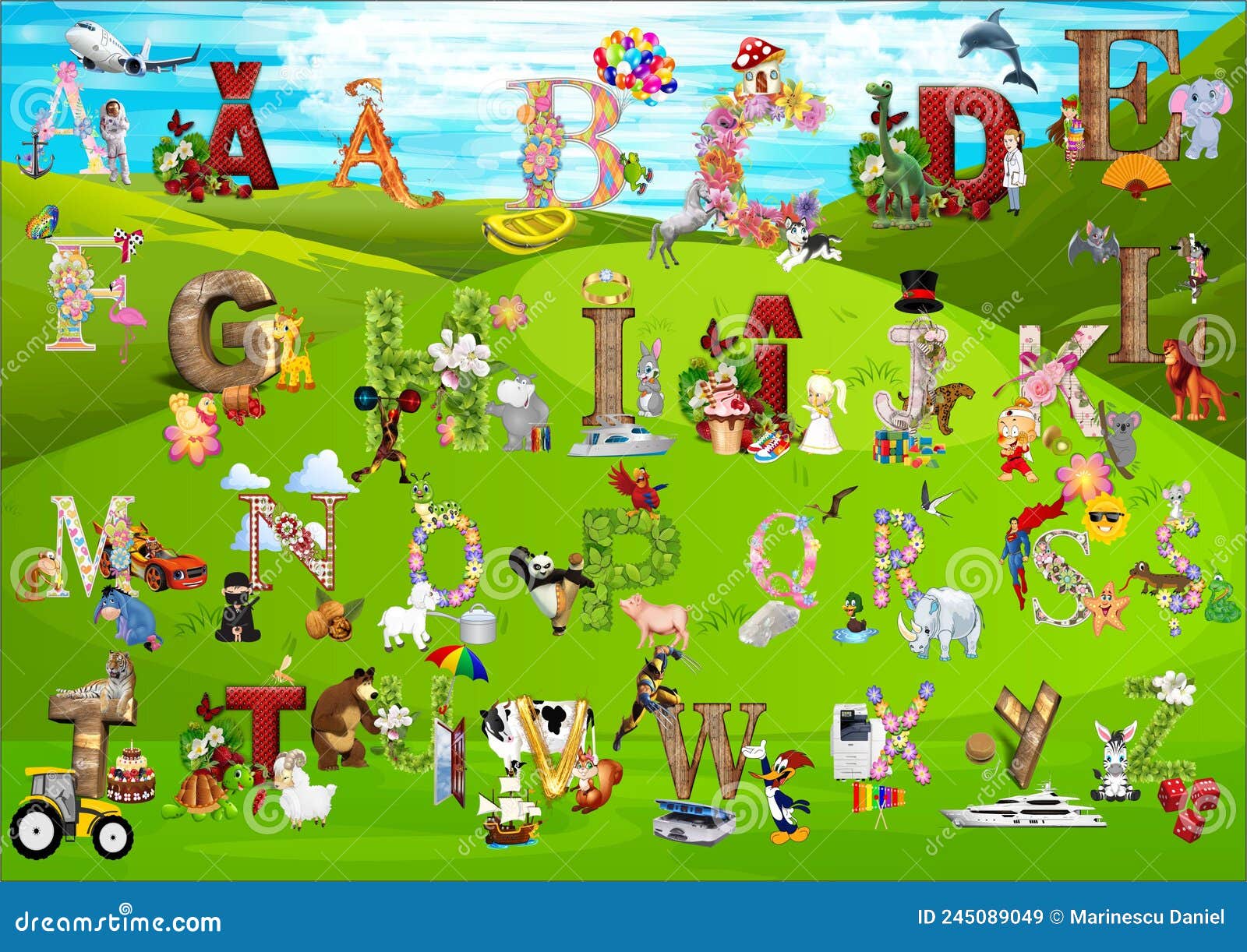 Romanian Alphabet with Letters and Animals Stock Illustration ...