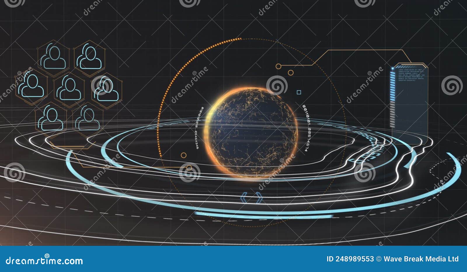Image of Rotating Circles Over Data Processing in Green and Black Space Stock Illustration ...
