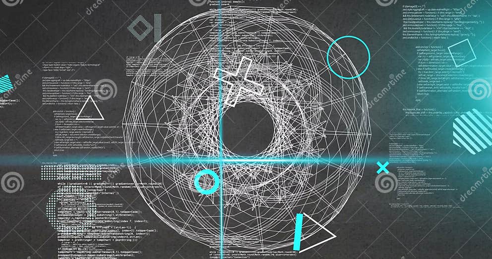 Image of Rotating Shapes and Blue Scanner Beams Over 3d Network and ...
