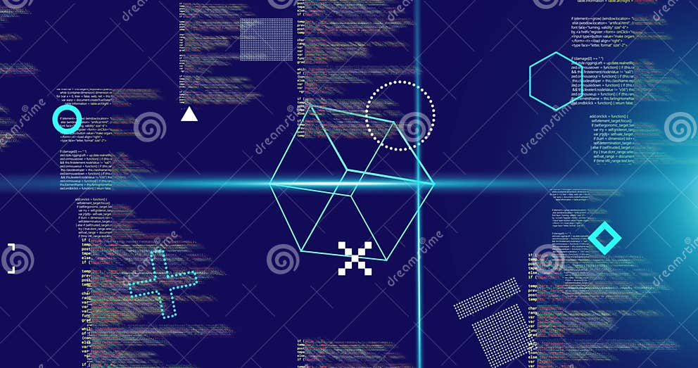 Image of Rotating Shapes and Blue Scanner Beams Over Data Processing on ...