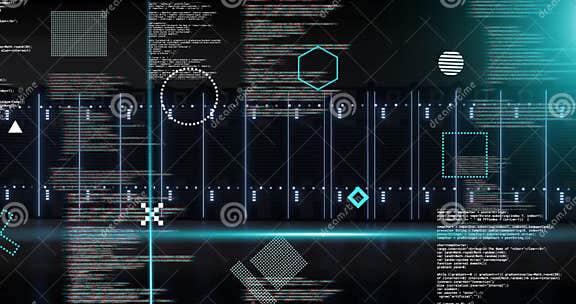 Image of Rotating Shapes and Blue Scanner Beams Over Data Processing on ...