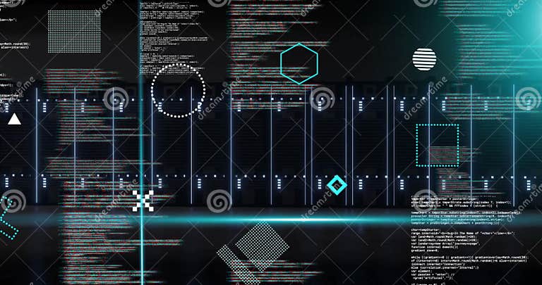 Image of Rotating Shapes and Blue Scanner Beams Over Data Processing on ...