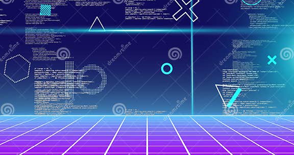Image of Rotating Shapes and Blue Scanner Beams Over Data Processing on ...
