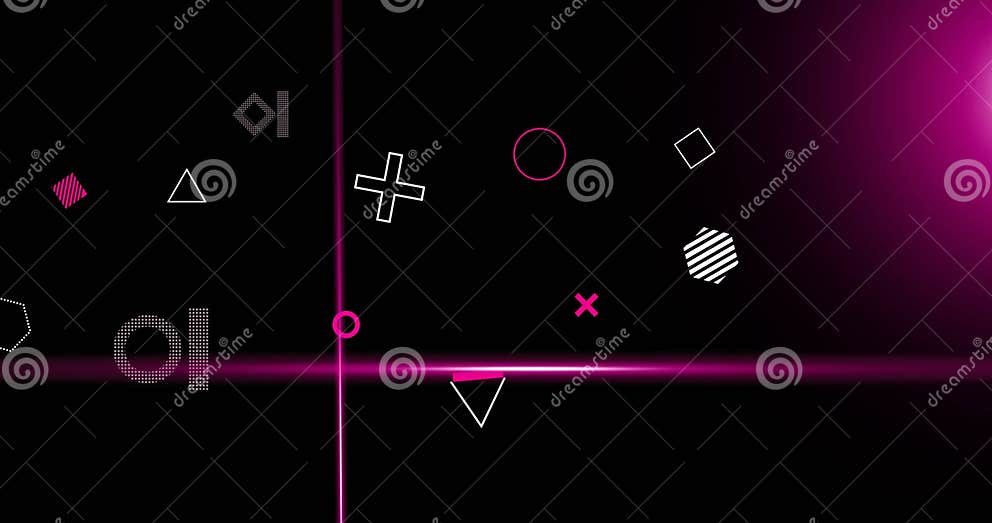 Image of Rotating Shapes and Pink Scanner Beams Processing on Dark ...
