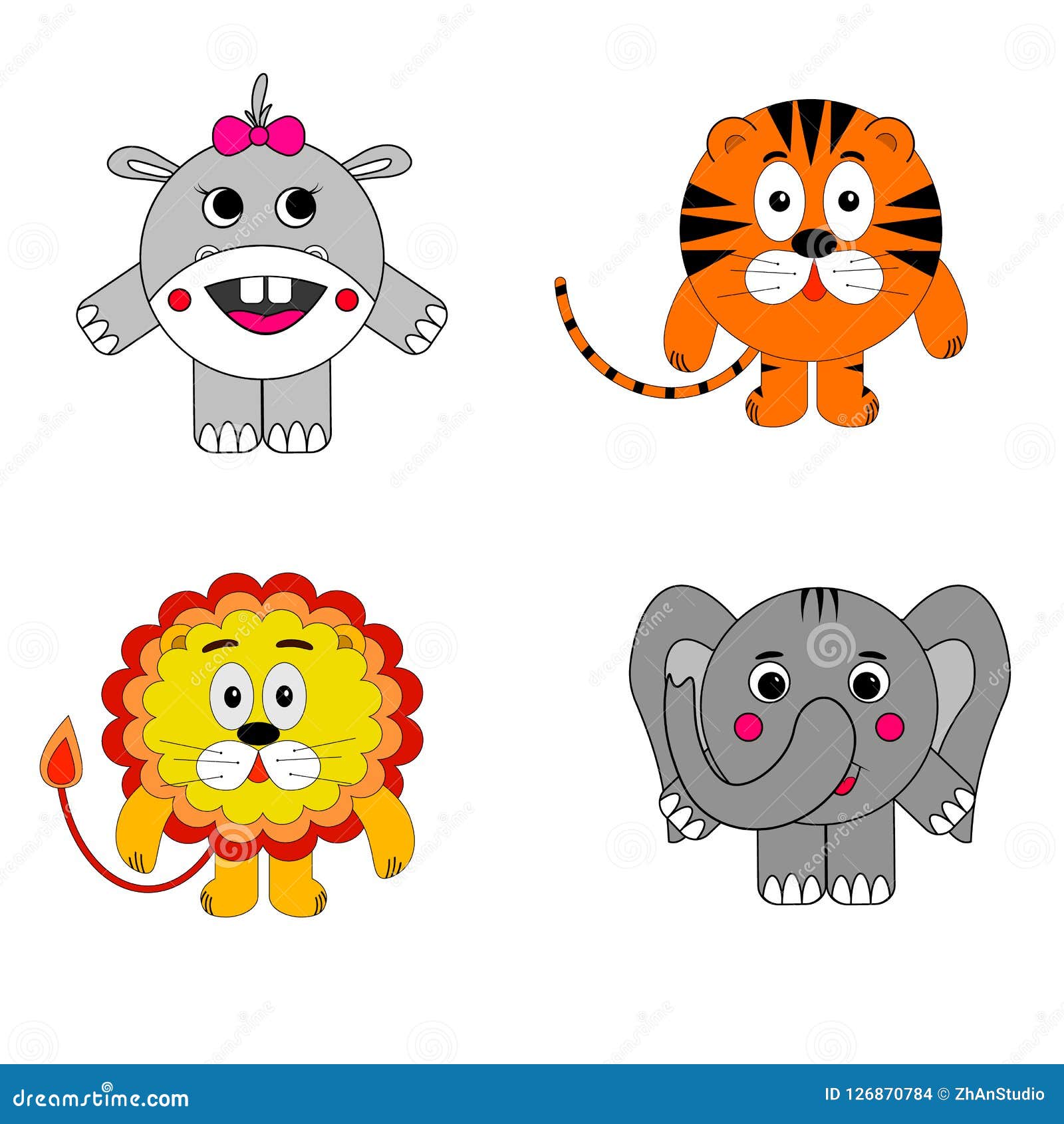 Image Round the Animals, Hippo, Tiger Lion Elephant Stock Vector ...