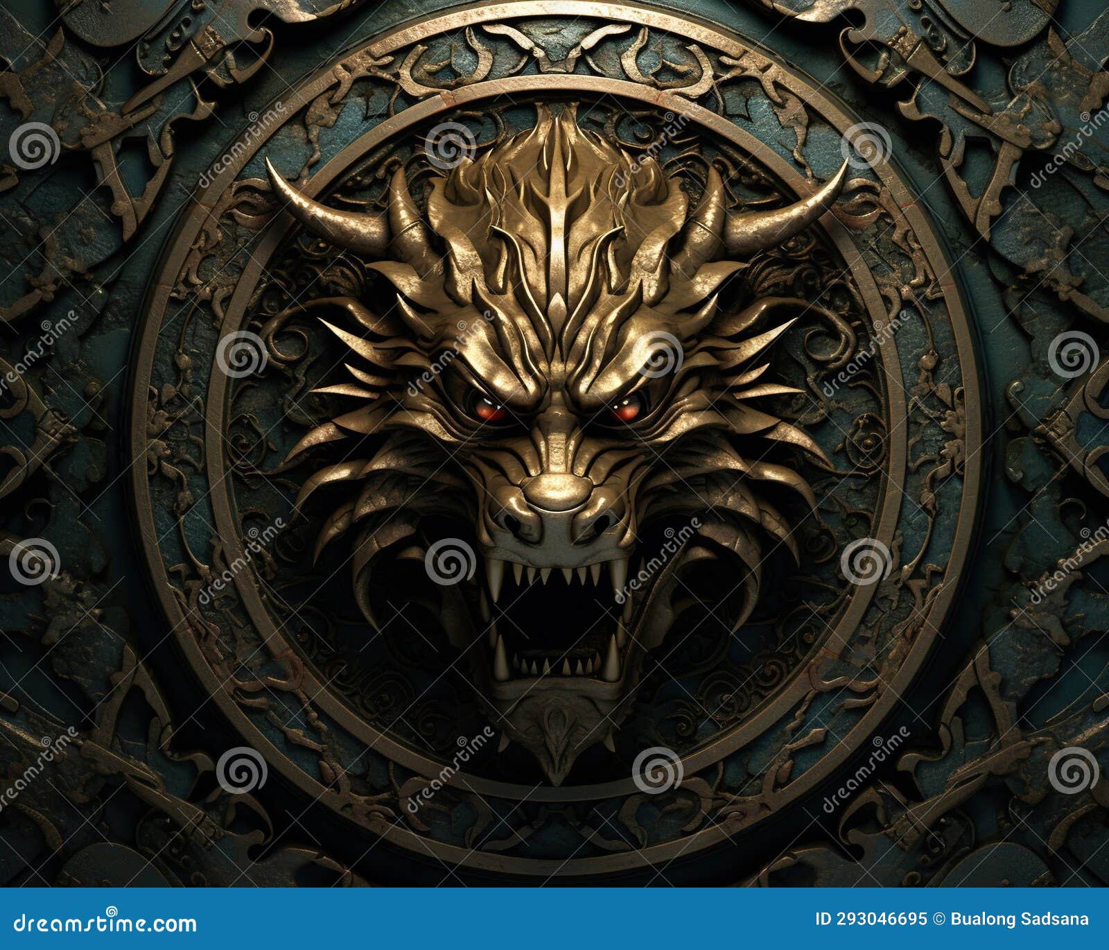 Dragon Head in the Middle of a Round Bronze Pattern. Stock Illustration ...