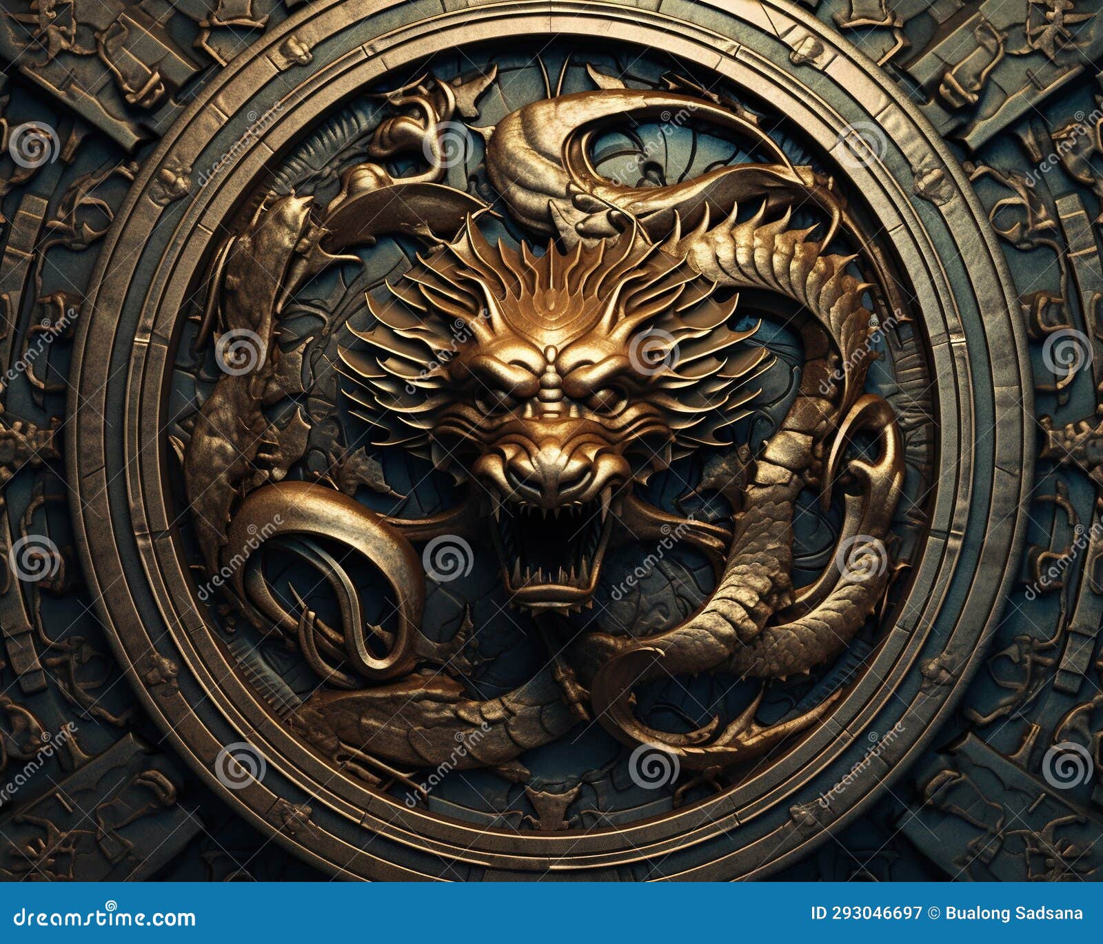 Dragon Head in the Middle of a Round Bronze Pattern. Stock Illustration ...