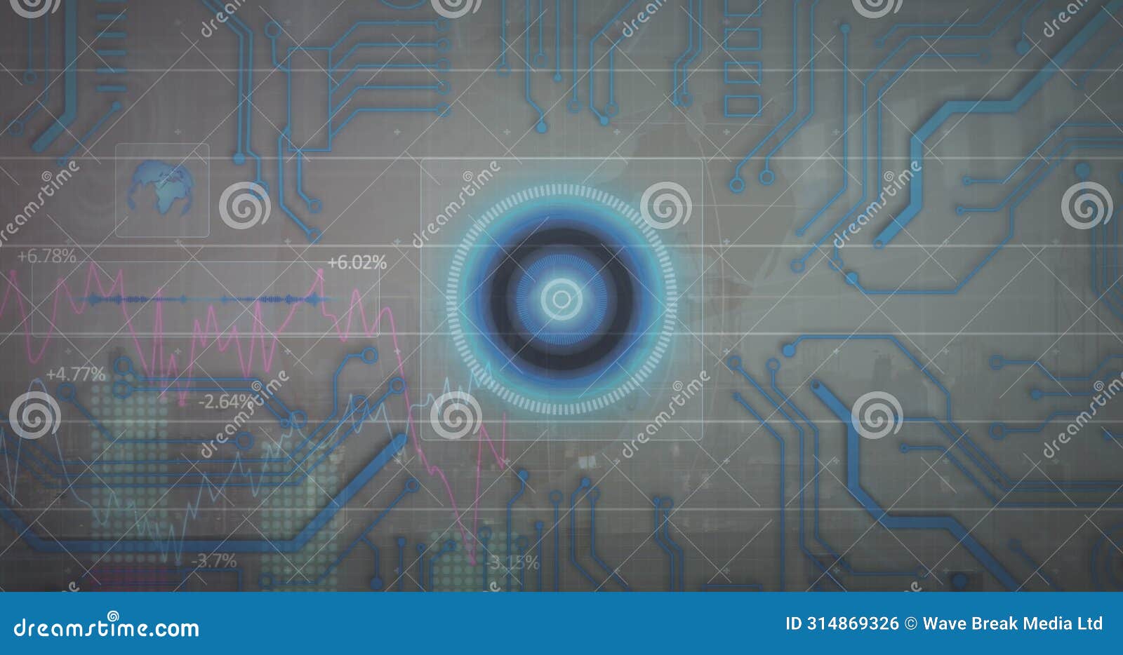 Image of Round Scanner and Microprocessor Connections Against Aerial ...