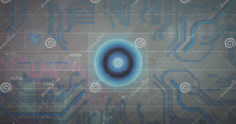 Image of Round Scanner and Microprocessor Connections Against Aerial ...