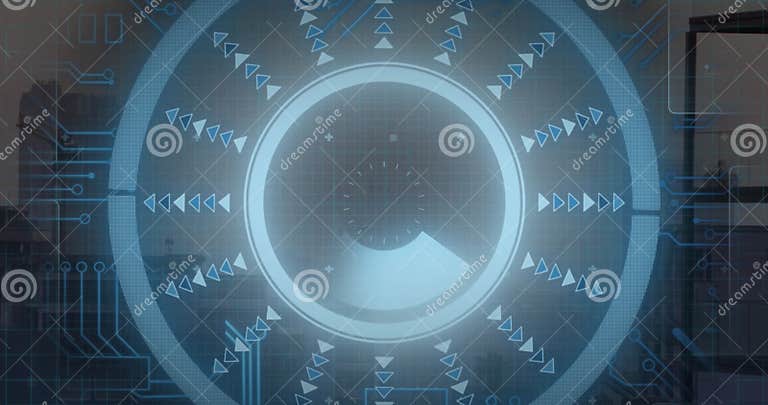 Image of Round Scanner and Microprocessor Connections Against Aerial ...
