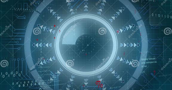 Image of Round Scanner and Microprocessor Connections Against Blue ...