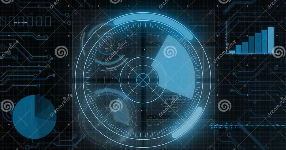 Image of Round Scanner Scanning Over Interface with Data Processing ...