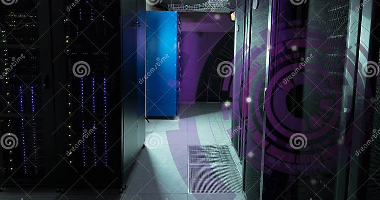 Image of Round Scanner Spinning Against Computer Server Room Stock ...