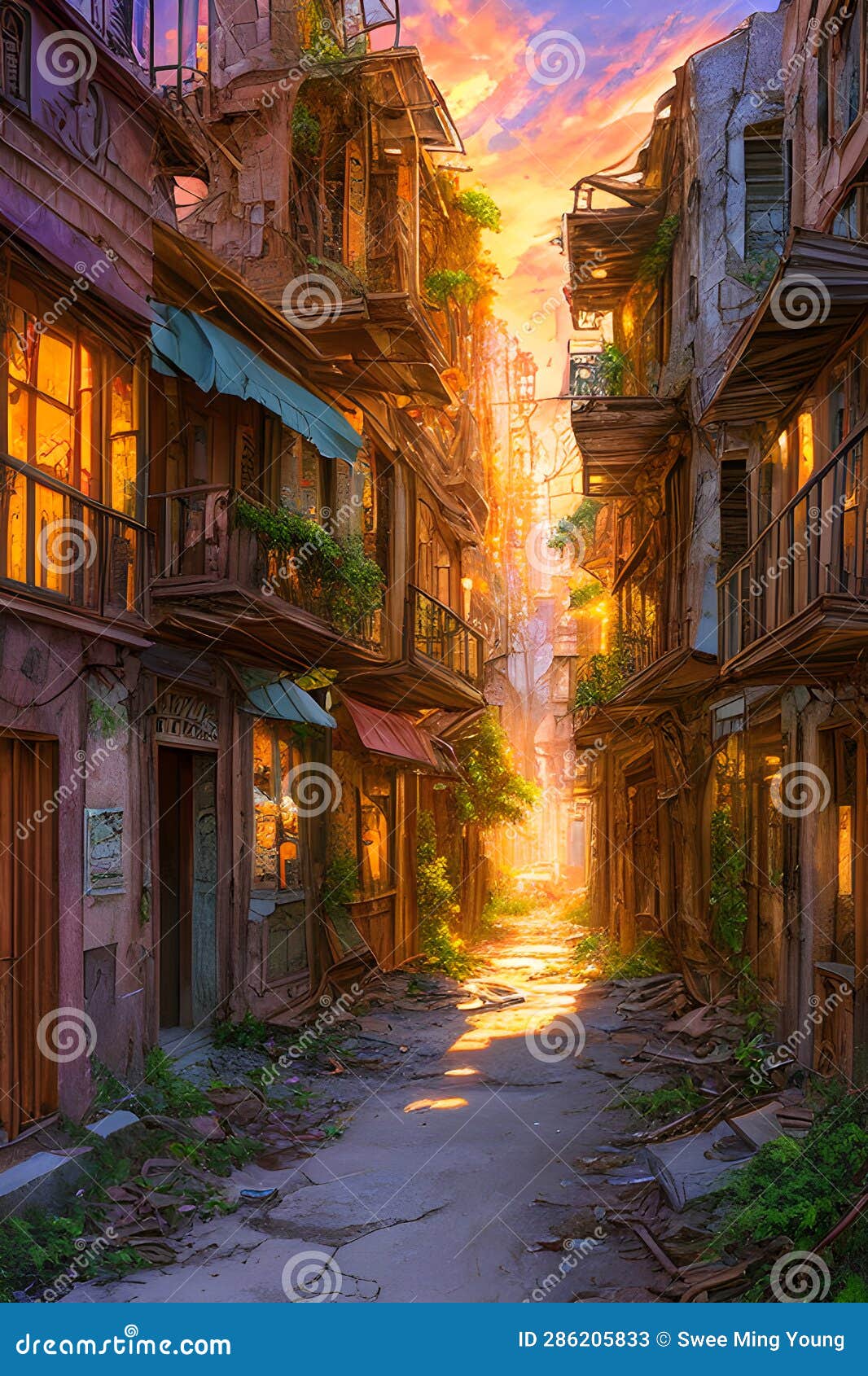Image of the Run Down Part of the Old,unknown,inner City,narrow,winding ...