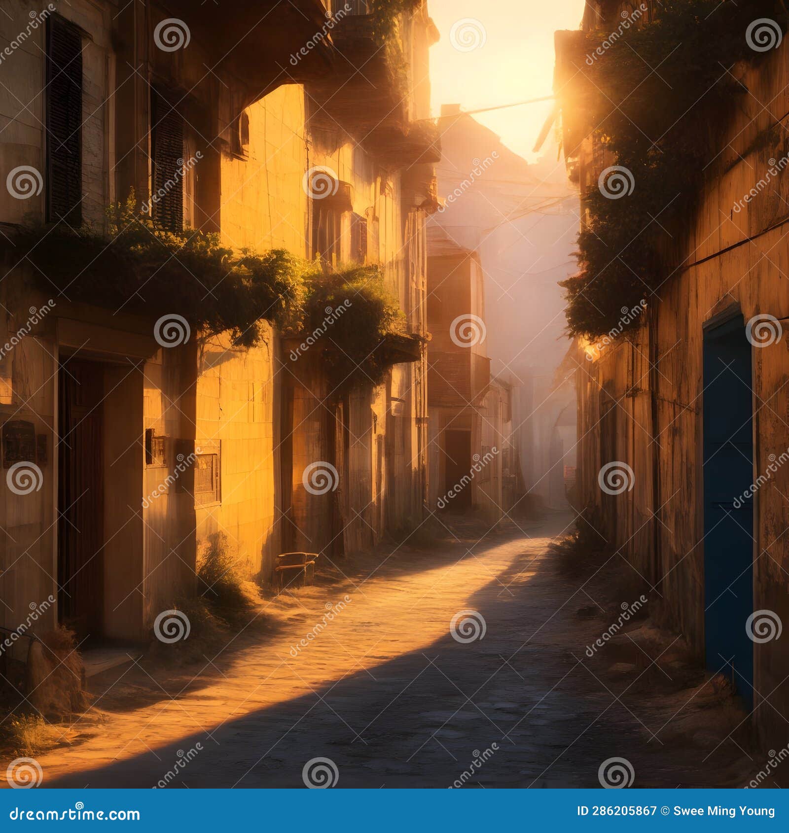 Image of the Run Down Part of the Old,unknown,inner City,narrow,winding ...