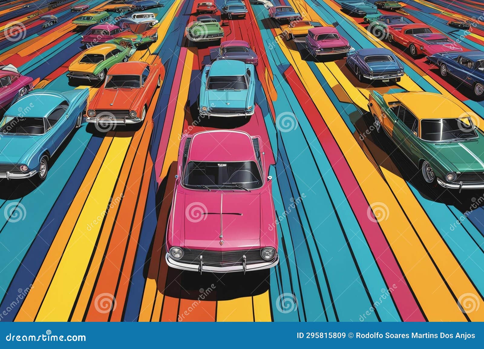 Pop Art Image of a Retro 60s Car with Crispy Lines and Vibrant Colors ...