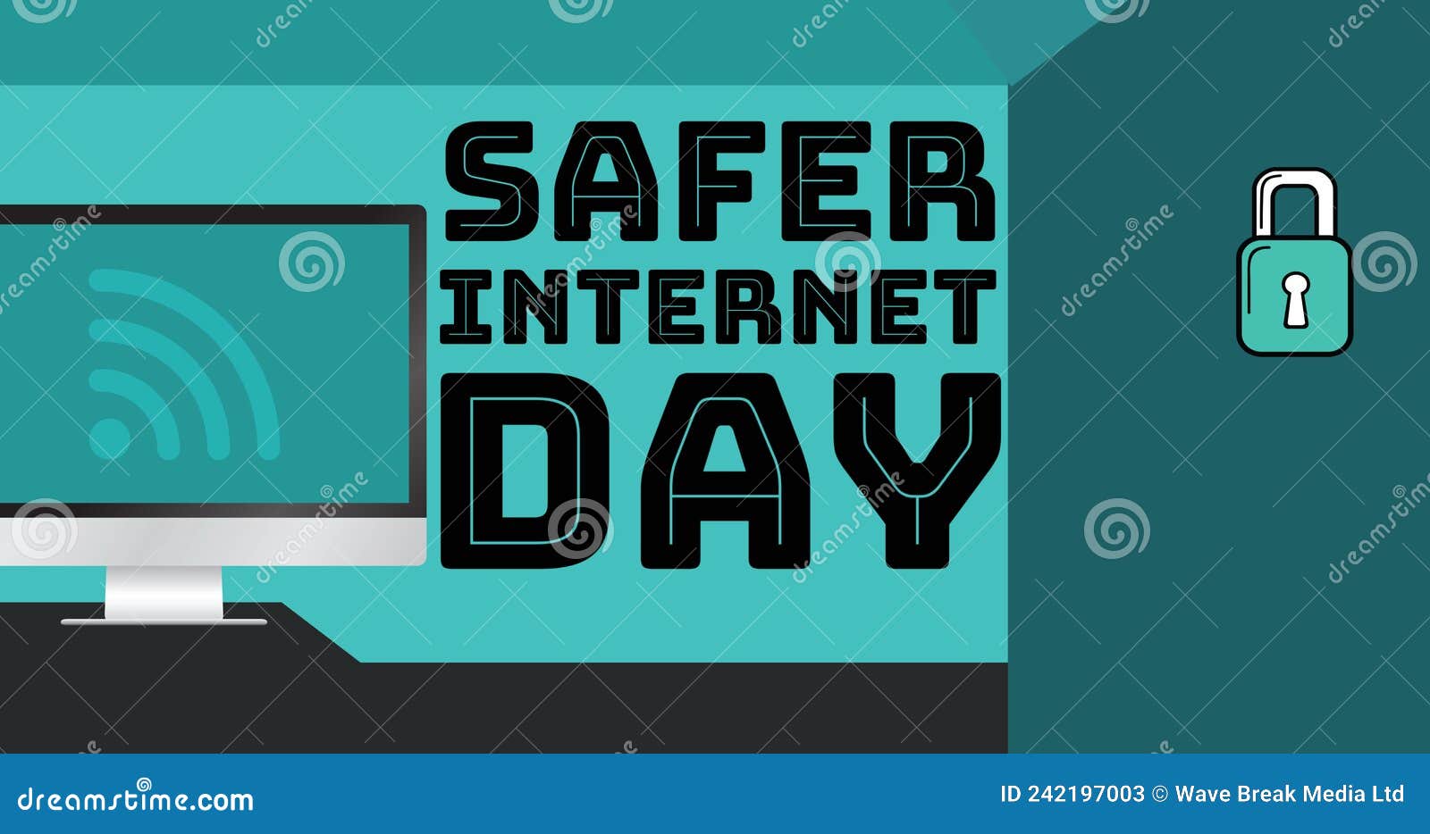 Image of Safer Internet Day Text Over Icons and Blue Background Stock ...