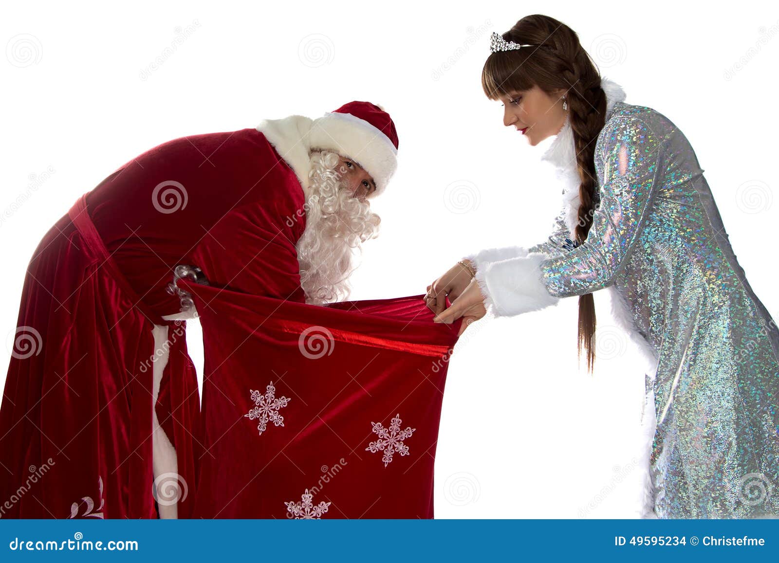 Image of Santa and Maiden Looking for Gifts Stock Photo - Image of ...