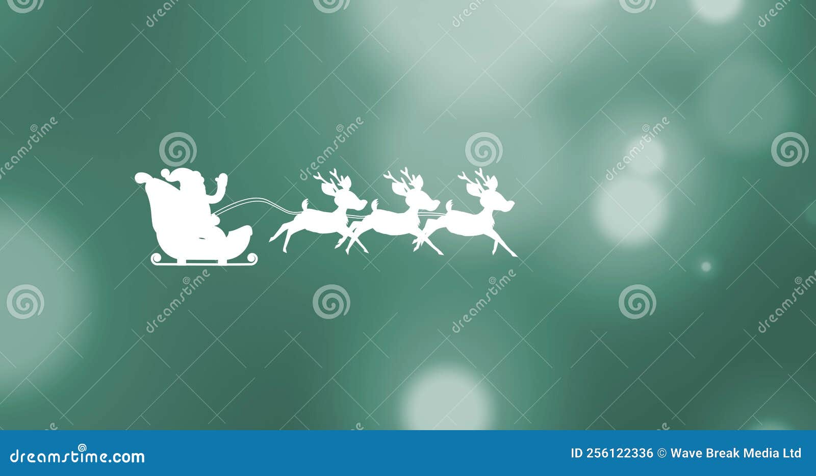 Image of Santa Sleigh Over Lights on Green Background Stock ...