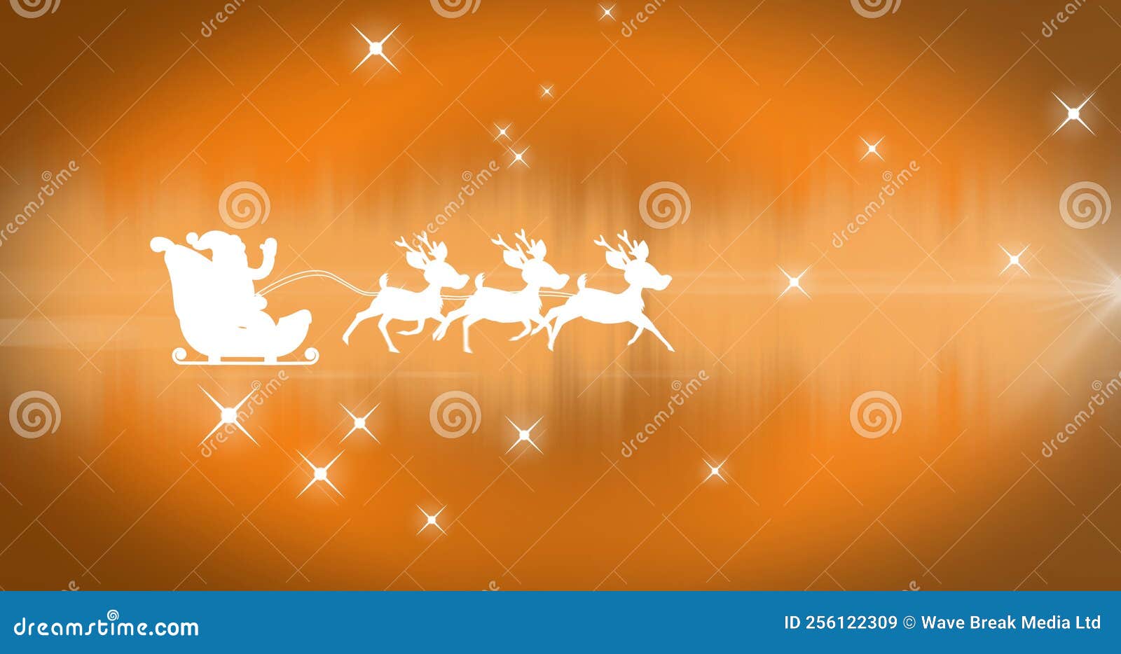 Image of Santa Sleigh Over Stars on Orange Background Stock ...