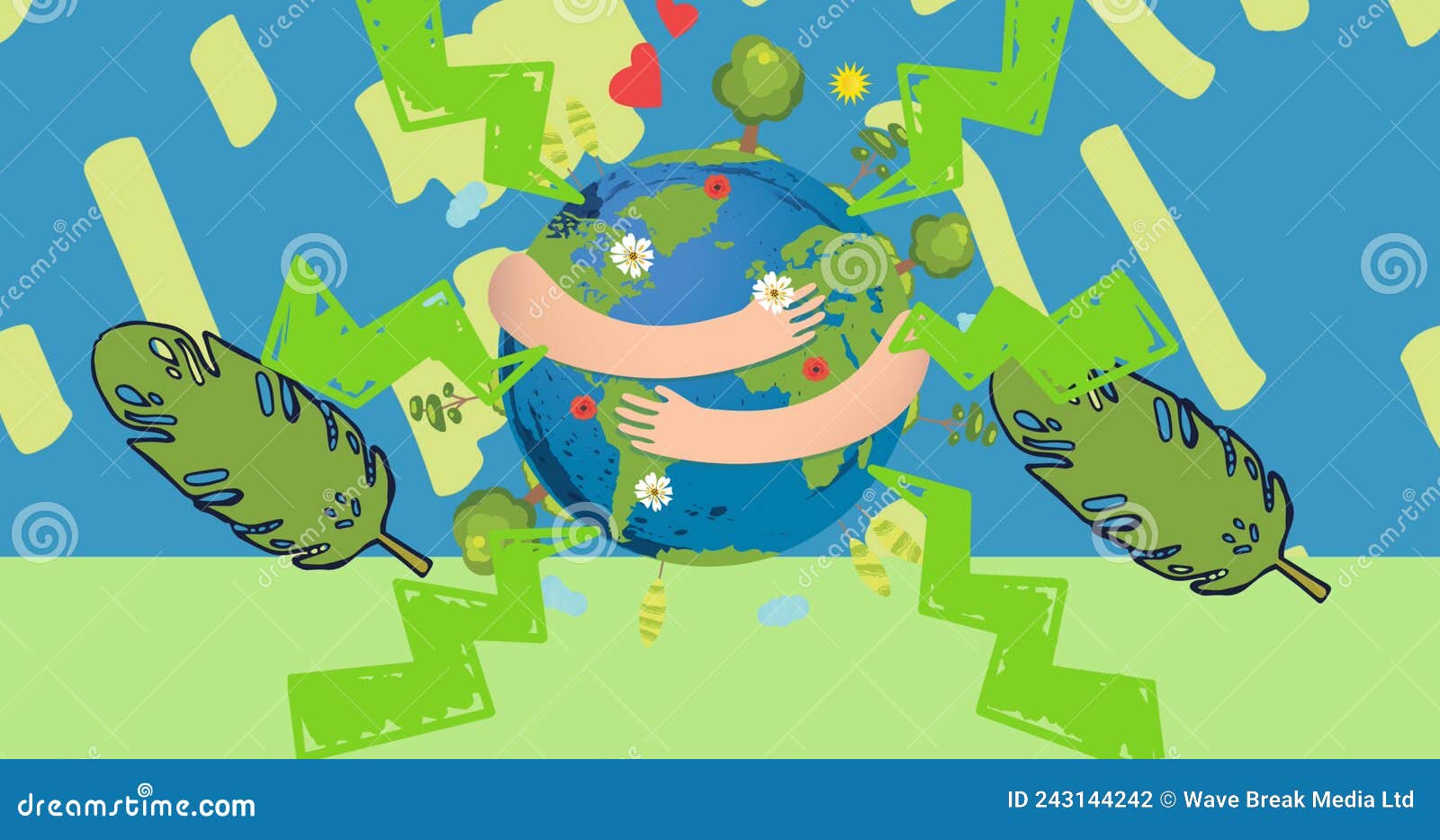 Image of Save the Ocean Text with Fish and Leaves on Blue and Green ...