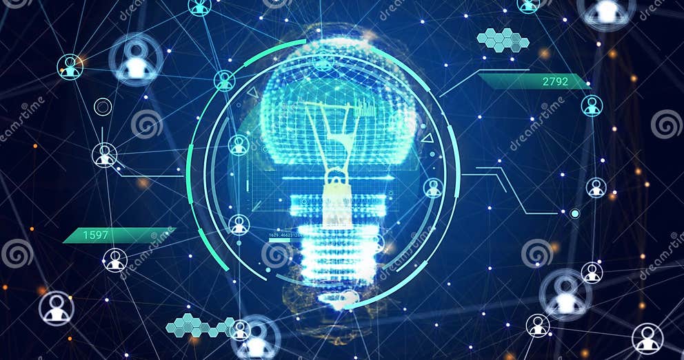 Image of Scanner, Processing Data, Light Bulb and Communication ...