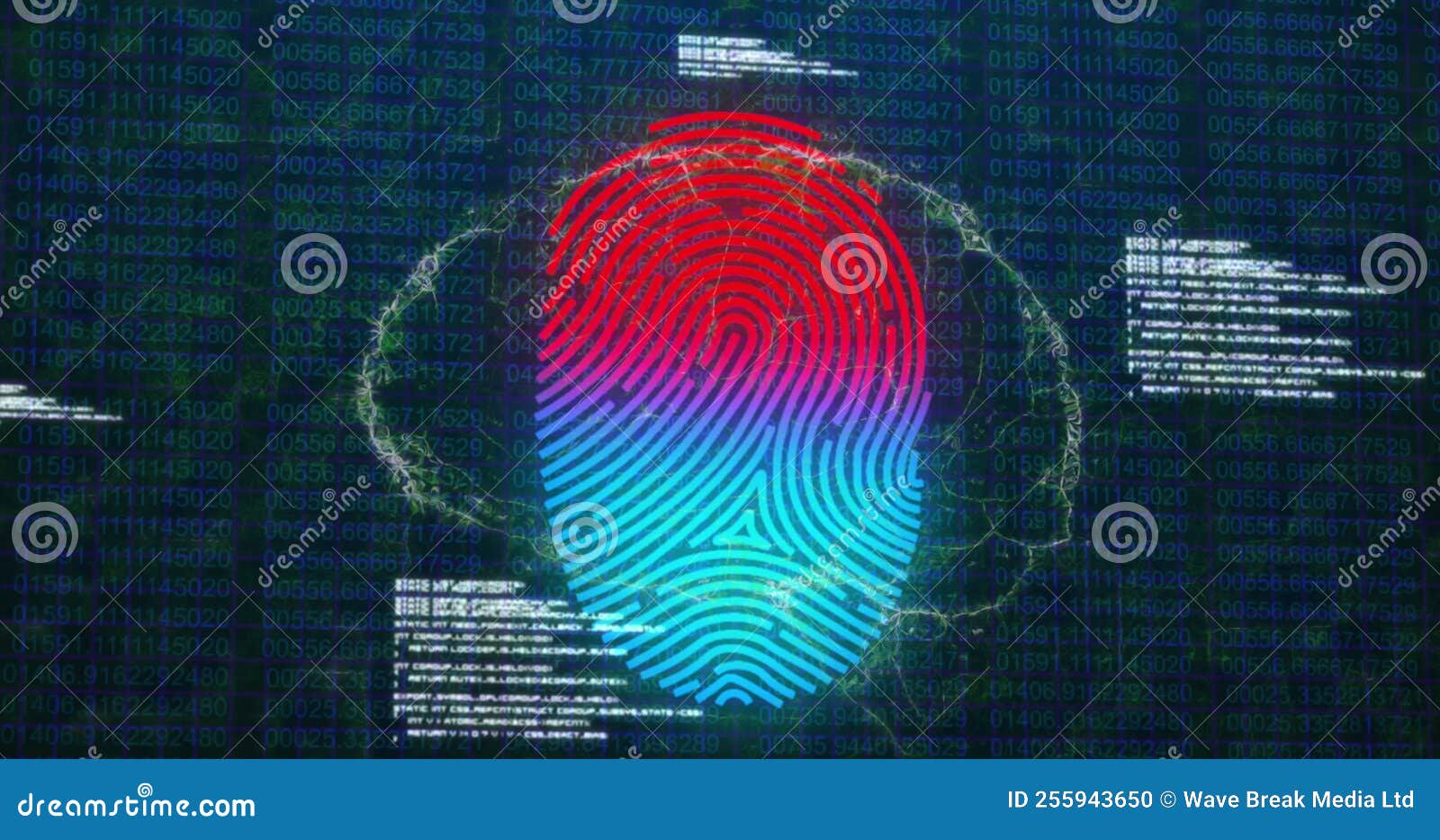 Image of Scanning Fingerprint, with Rotating Brain and Research Data ...