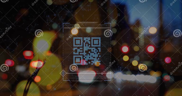 Image of Scanning Qr Code in Square Over Connected Dots and Blurred ...