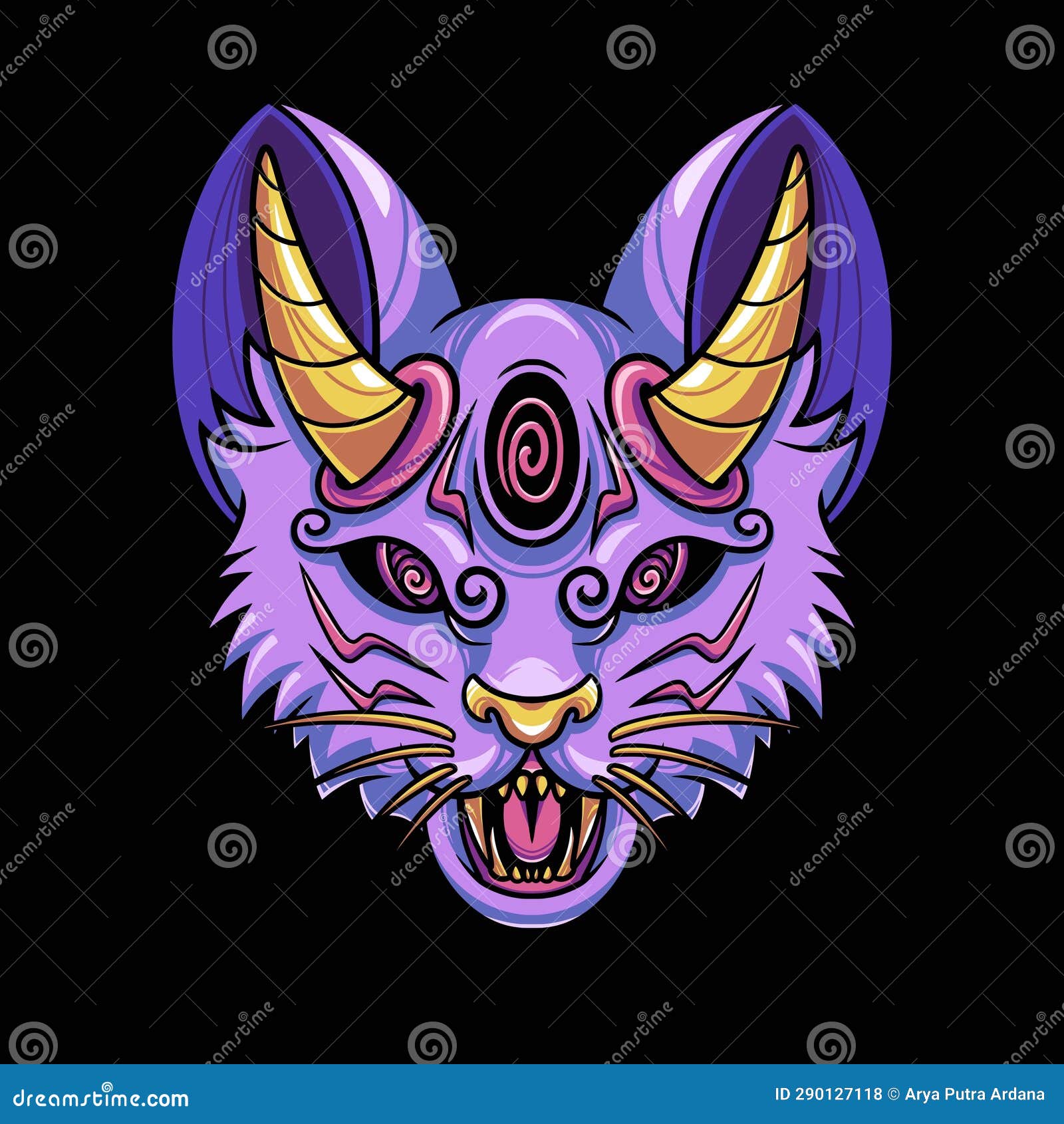 Scary Cat Devil Cartoon Illustration Stock Illustration - Illustration ...