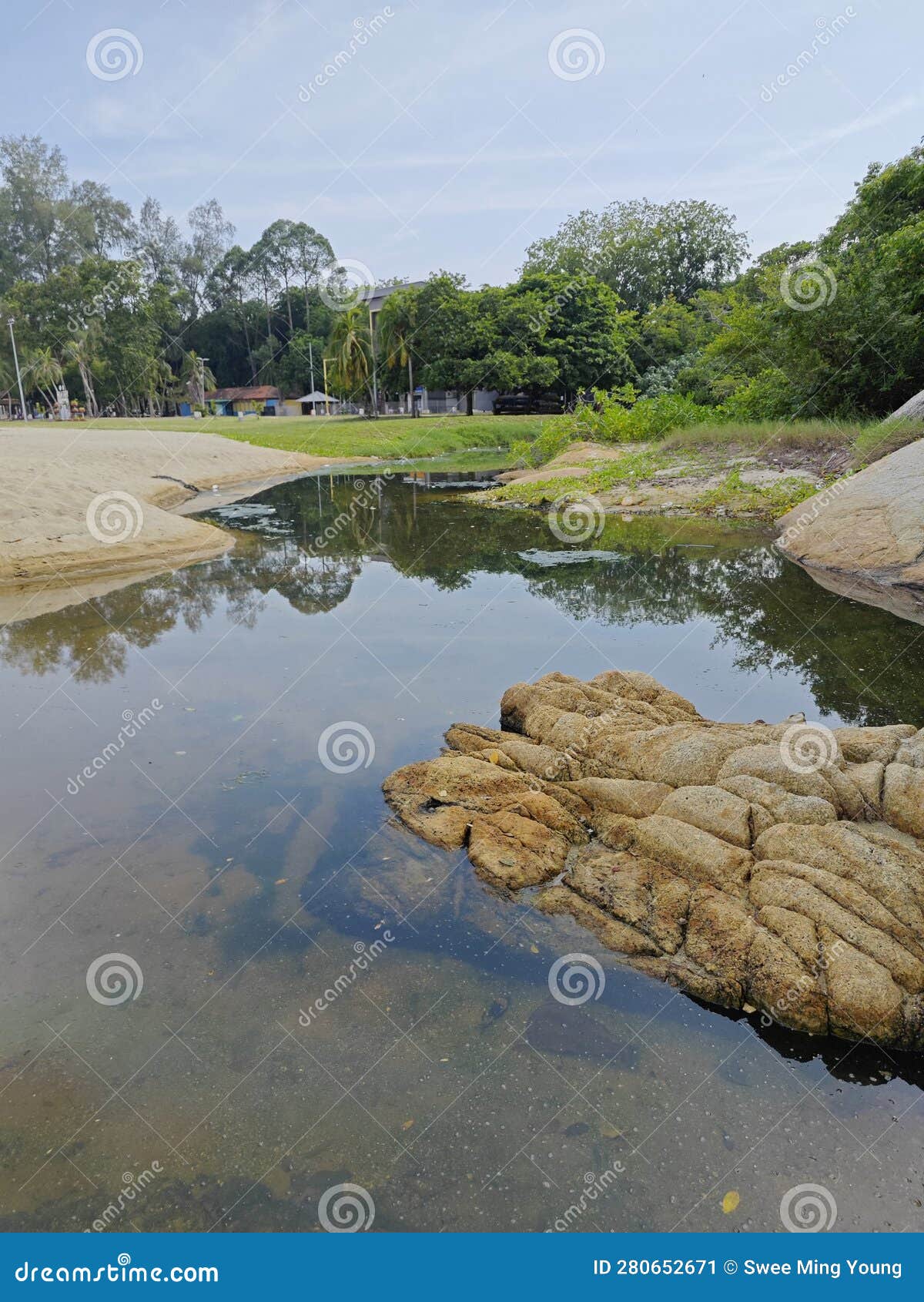 Scene of Boulder Laying Along the Sandy Beach Stock Image - Image of ...