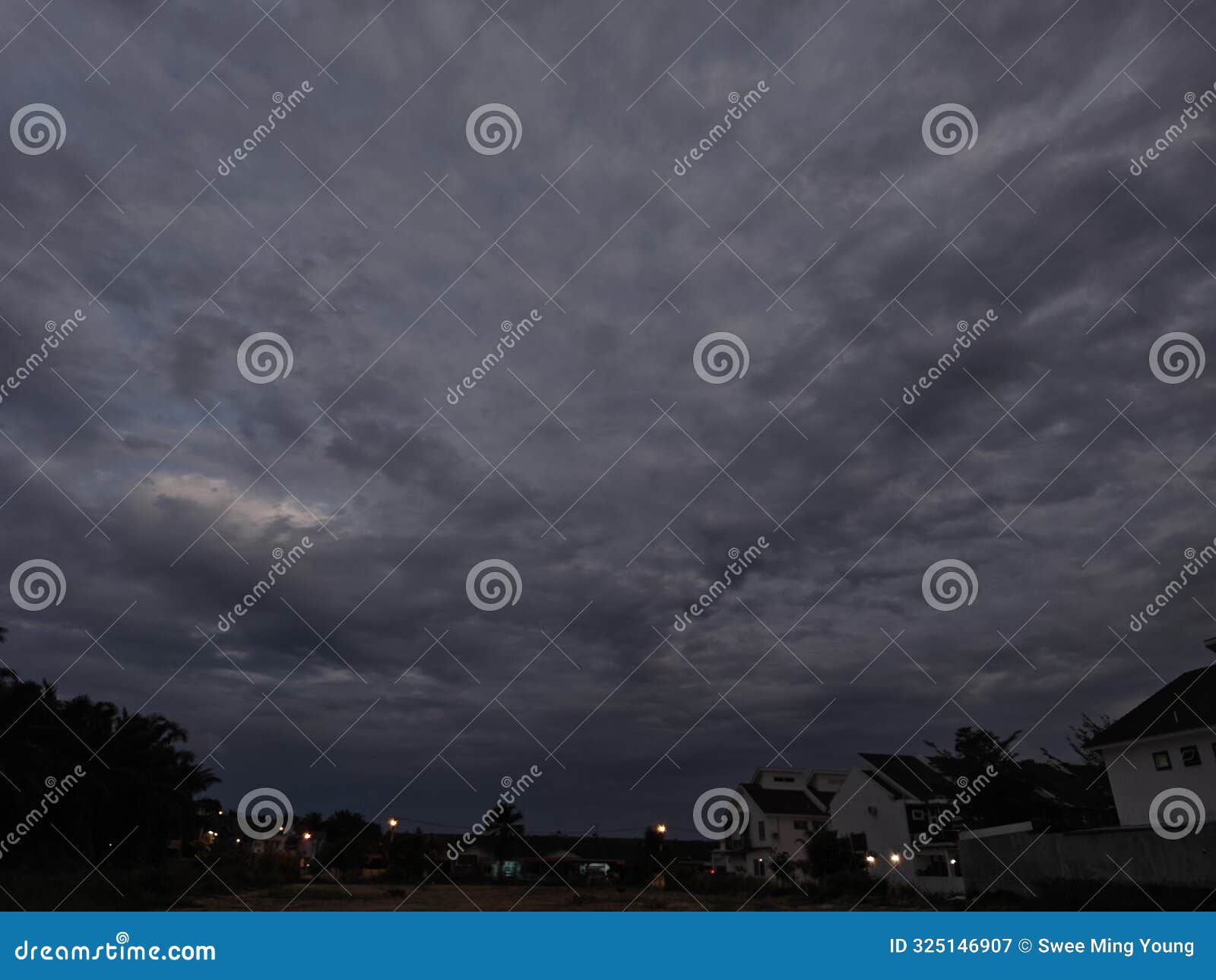 Dull Dark Cloudy Morning Gloomy Sky Scene. Stock Image - Image of ...
