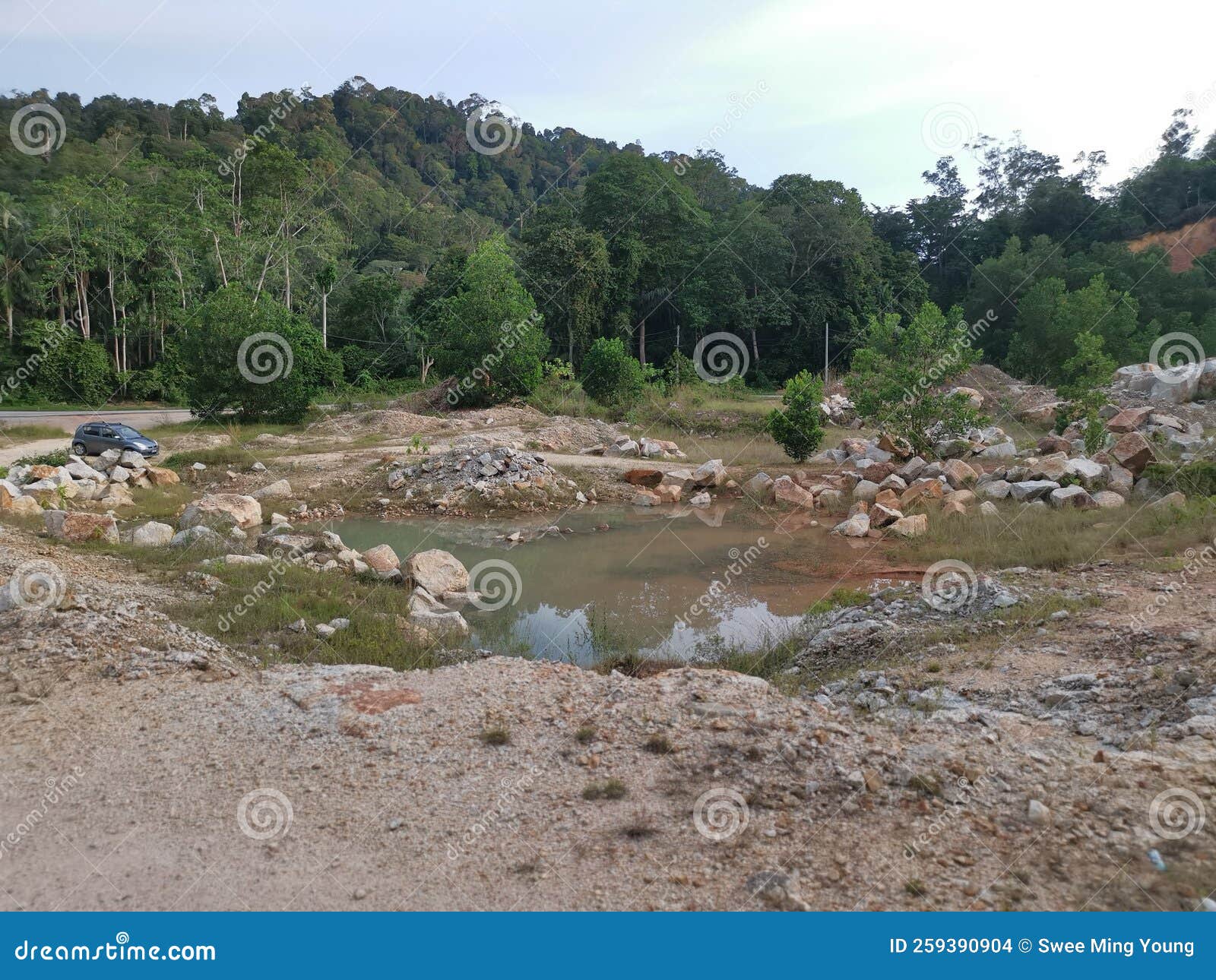 Flooded Rainwater at the Quarry Area. Stock Photo - Image of cloud ...