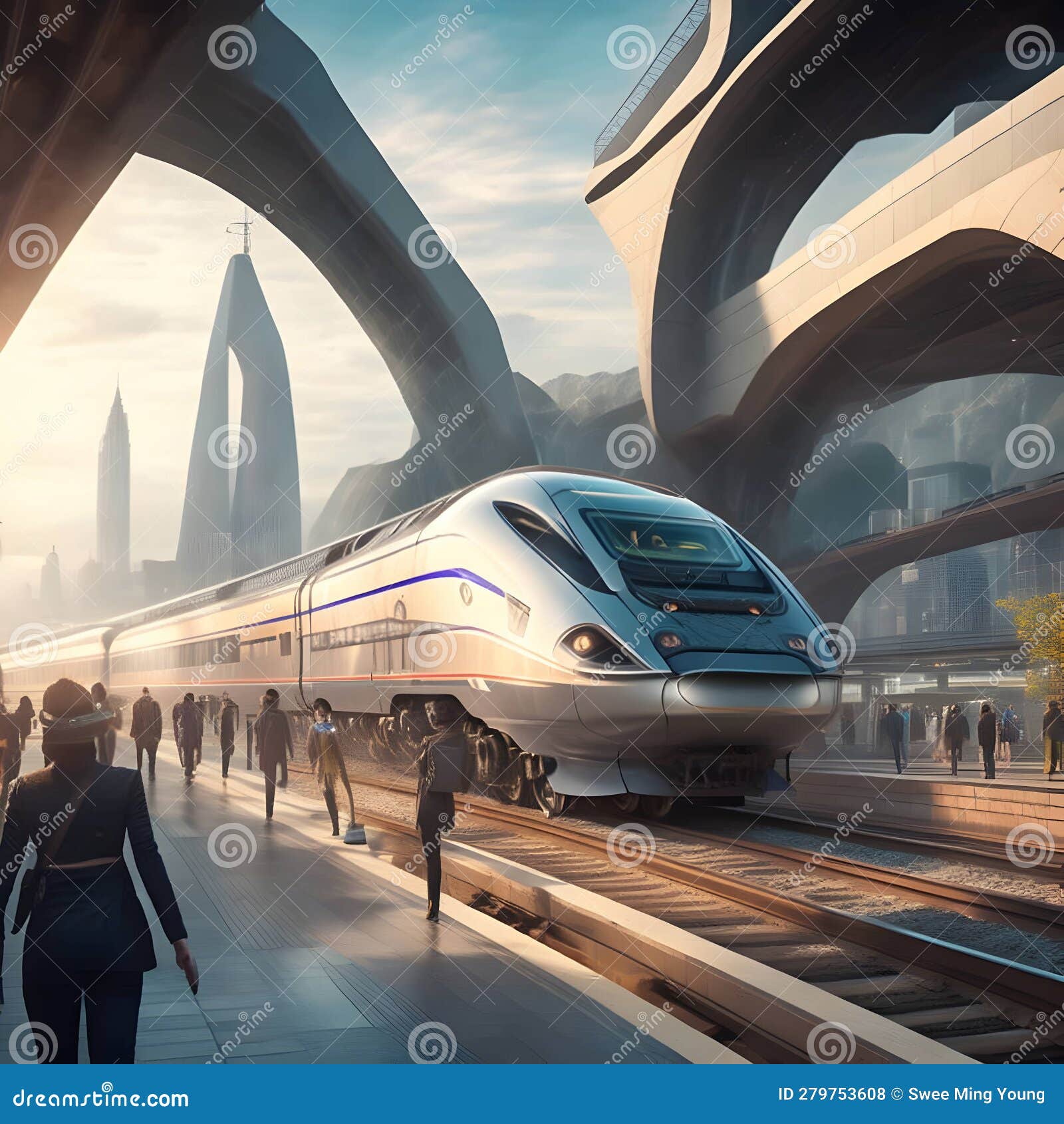 Image of Scene of the Futuristic High Speed Railway System and Station ...