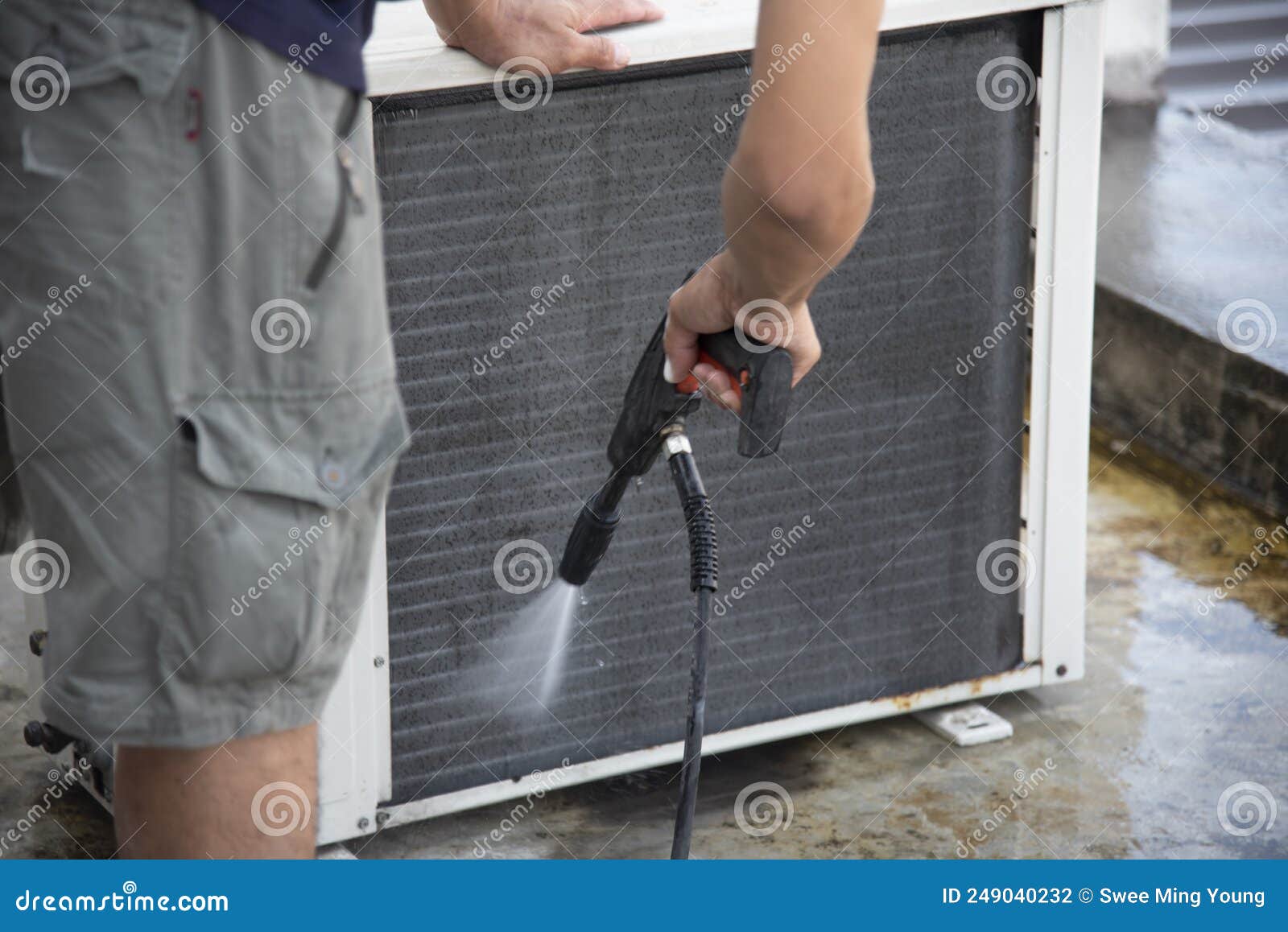 Scene of an Unknown Worker Servicing Disassemble Air-conditioner Parts ...