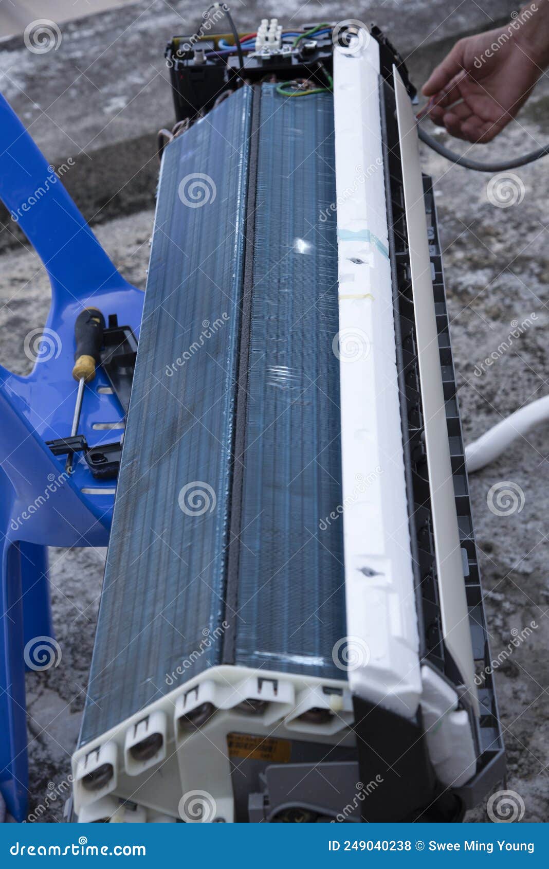 Scene of an Unknown Worker Servicing Disassemble Air-conditioner Parts ...