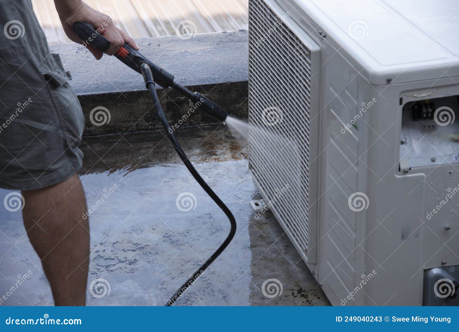 Scene of an Unknown Worker Servicing Disassemble Air-conditioner Parts ...