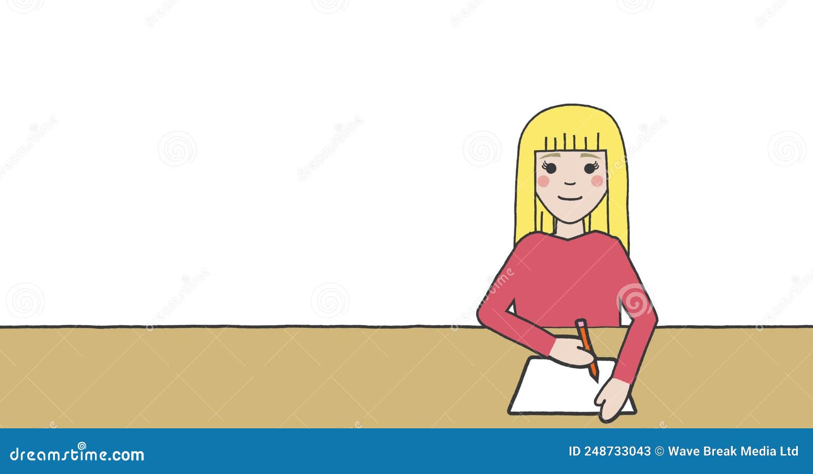 Image of Schoolgirl Taking Notes on White Background Stock Illustration ...