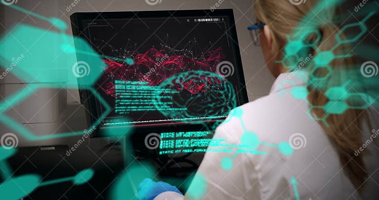 Image of Scientific Data Processing Over Back of Caucasian Female Lab ...