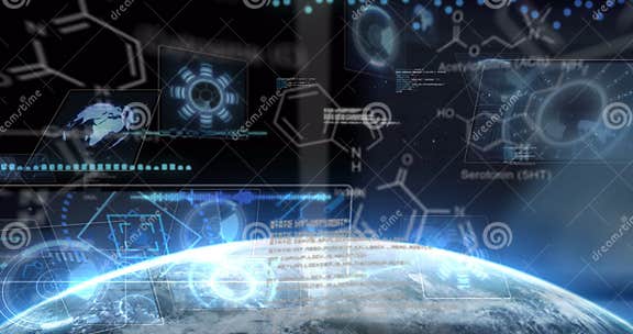 Image of Scientific Data Processing and Scopes Scanning on Screens Over ...