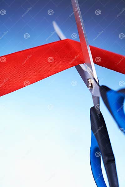 Image of Scissors Cutting a Red Ribbon Stock Photo - Image of cutting ...