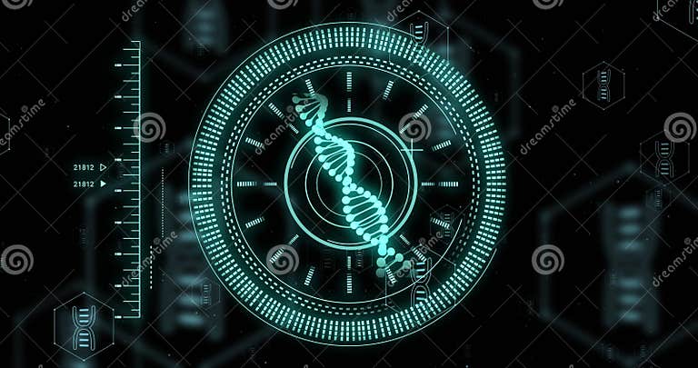 Image of Scope, Dna Strand Over Data Processing Stock Image - Image of ...