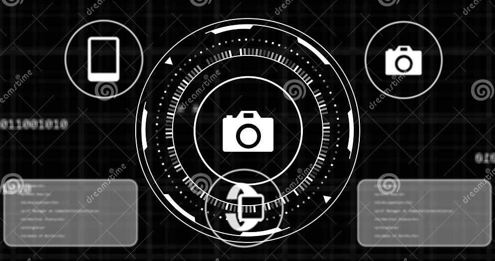 Image of Scope with Icons and Data Processing Over Black Background ...