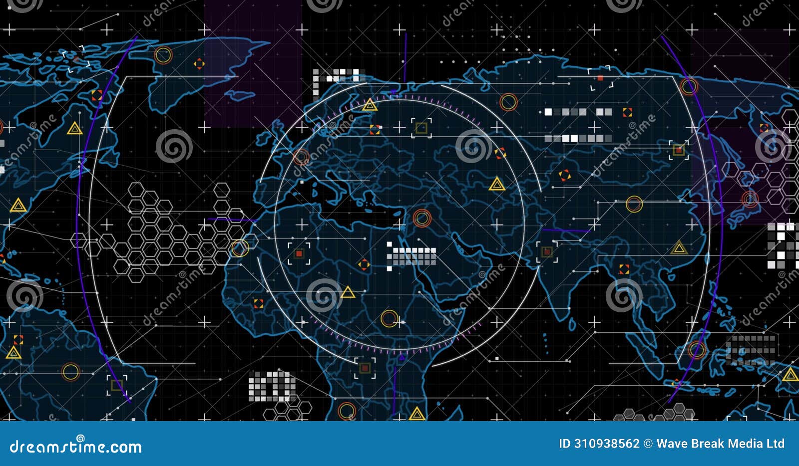 Image of Scope, Markers and Data Processing Over World Map Stock Illustration - Illustration of ...