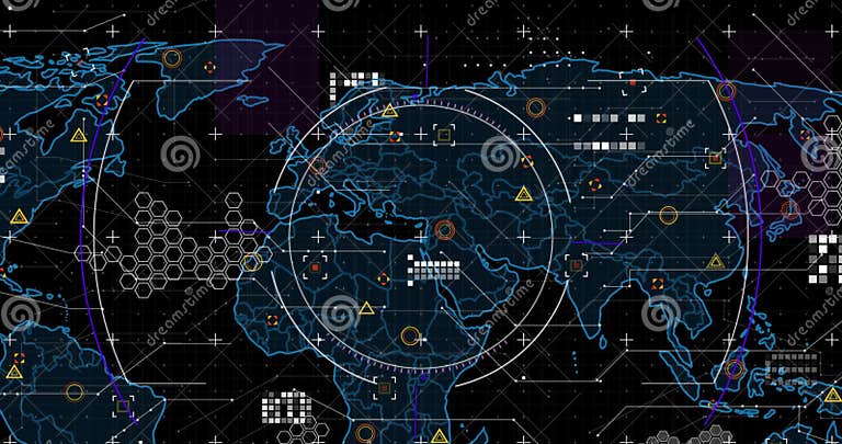 Image of Scope, Markers and Data Processing Over World Map Stock Illustration - Illustration of ...
