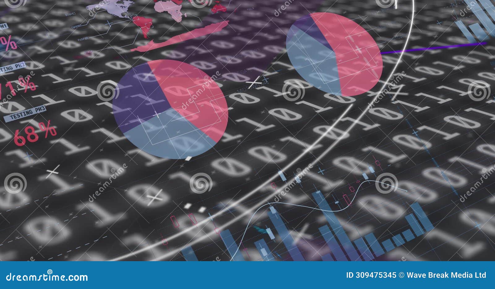 Image Of Scope Scanning Binary Coding And Statistics Recording On Black Background Stock Image