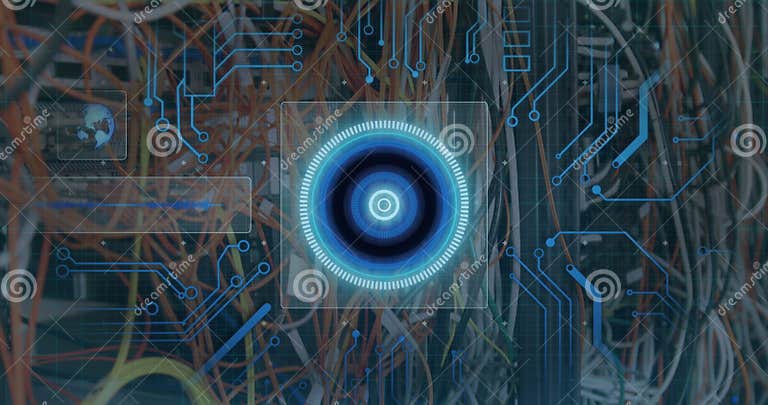 Image of Scope Scanning, Circuit Board and Data Processing Over Cables in Computer Server Stock ...