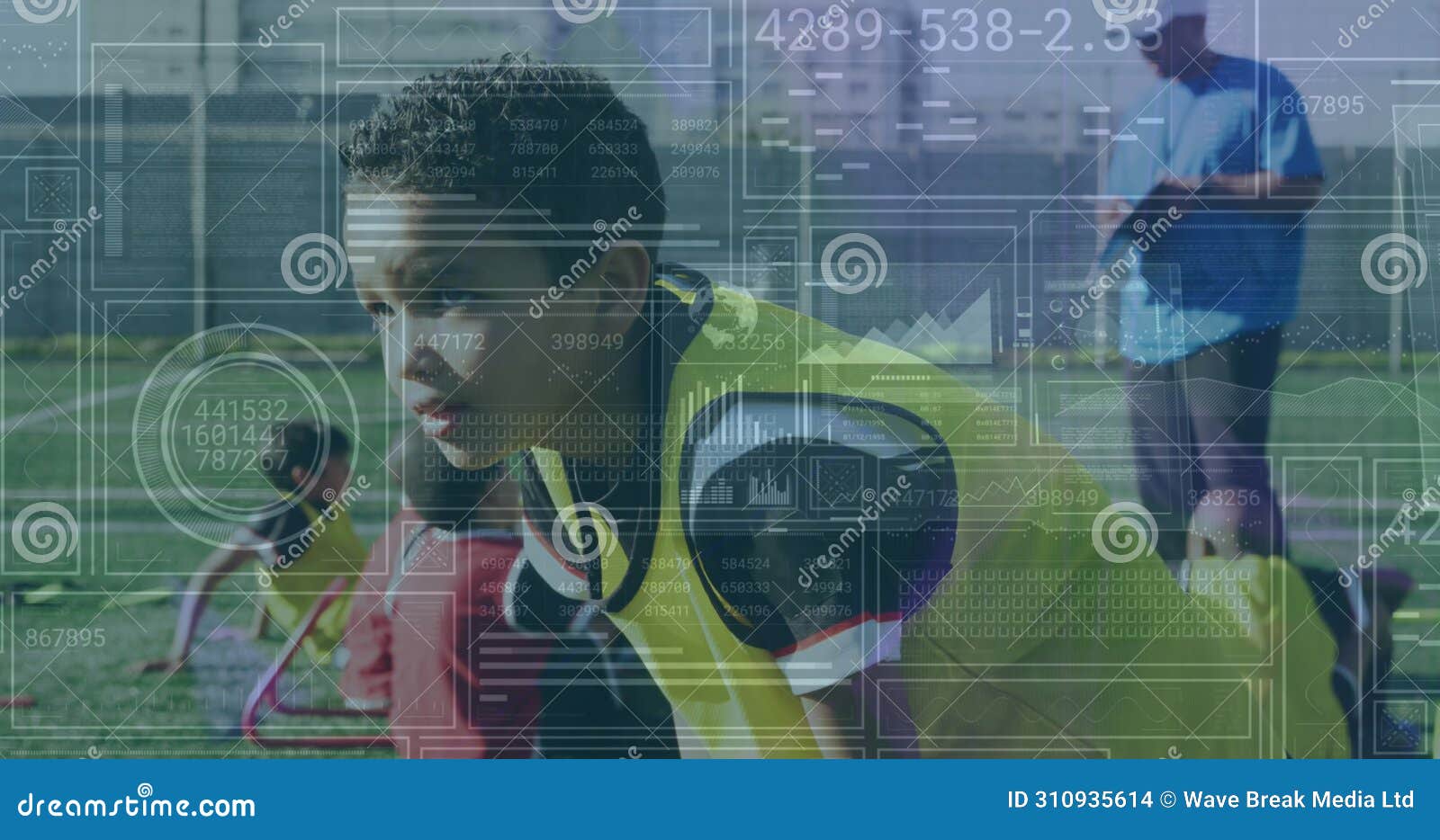 Image of Scope Scanning and Data Processing Over Biracial Boy Football ...