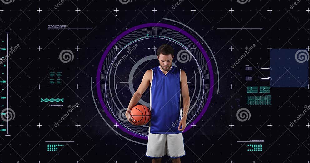 Image of Scope Scanning and Data Processing Over Caucasian Basketball Player Stock Photo - Image ...