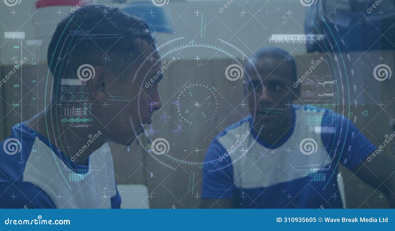 Image of Scope Scanning and Data Processing Over Diverse Male Football ...