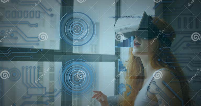 Image of Scope Scanning and Data Processing Over Woman Wearing Vr ...